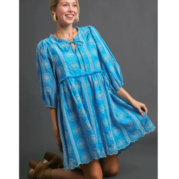 Umgee | Dresses | Umgee Embroidered Dress Aqua Blue | Poshmark